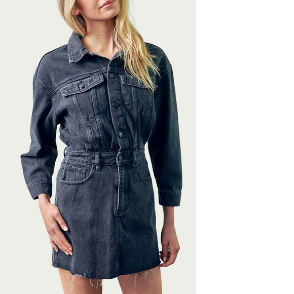 Fore | Dresses | New Fore Denim Rawedge Mini Dress In Washed Black ...